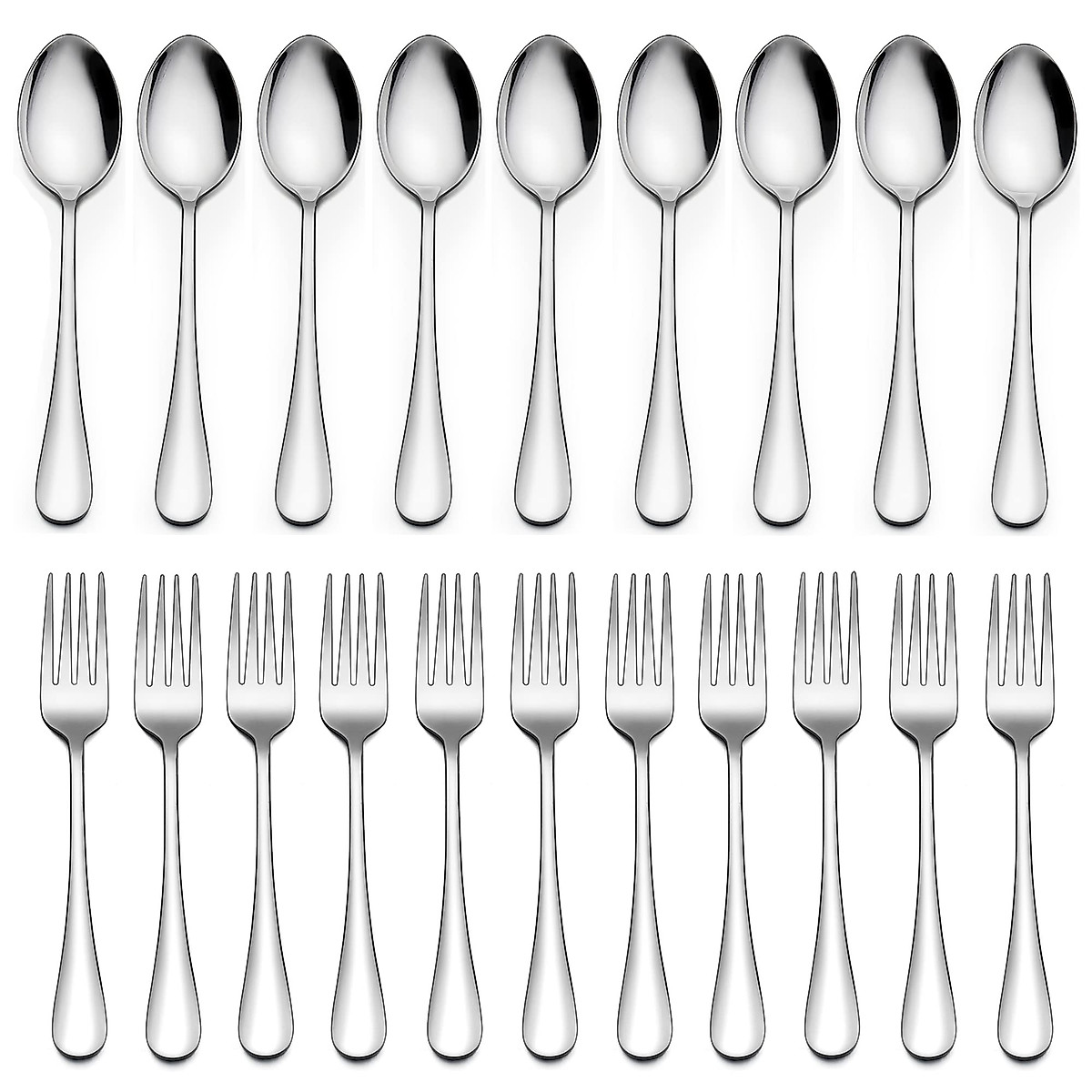 LIANYU 24-Piece Forks and Spoons Silverware Set, 12 Teaspoon and 12 Salad Fork, Stainless Steel Flatware Cutlery Set for Home Kitchen Hotel, Mirror Finished, Dishwasher Safe