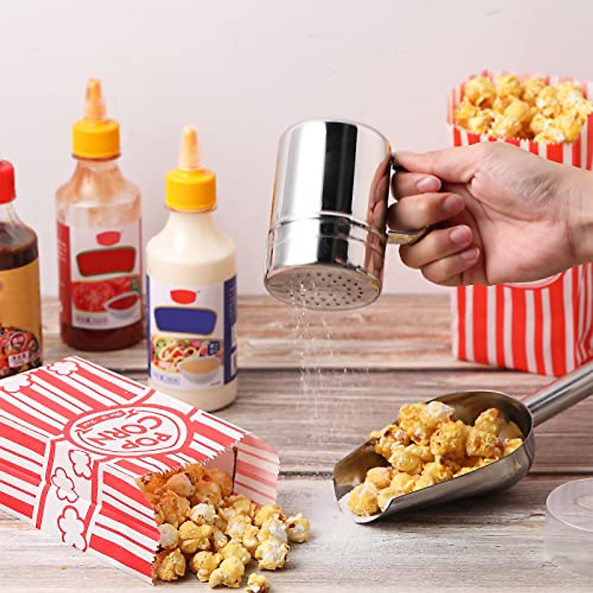 602 Pcs Popcorn Maker Supplies Set Includes 600 Popcorn Paper Bags 1 oz Popcorn Individual Bags 1 Popcorn Scoops 1 Popcorn Seasoning Dredge Shaker with Handle for Home Kitchen Movie Party Use