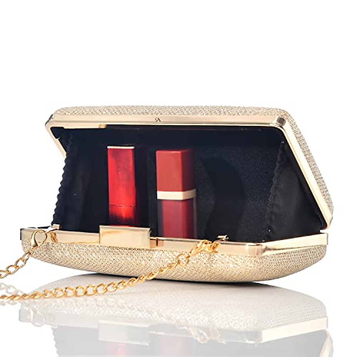Evening Clutch Bag with Sparkling Glitter for Formal Wedding Graduation Party Elegant Crossbody Shoulder Handbag (Gold)