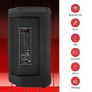 Pyle Portable Bluetooth PA Speaker - 500W 15” Rechargeable Outdoor BT Karaoke Audio System - TWS, Party Lights, LED Display, FM/AUX/MP3/USB/SD, 6.5mm In, Carry Handle - Wireless Mic, Remote Control