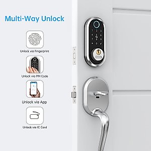 Keyless Entry Door Lock Handle: SMONET Smart Front Door Lock Set Alexa Deadbolt Locks Front Door Handle Bluetooth Electronic Digital Keypad Lock with APP Voice Control Keyfob Auto Lock for Home