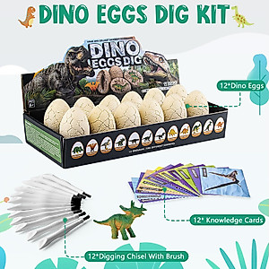 FOJELD Dinosaur Eggs Excavation Kit - 12 Unique Eggs Dinosaur Toy, Science STEM Gifts for Boys Girls Age 6-12