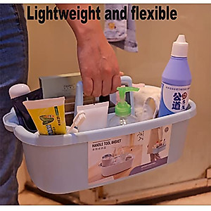 ANNIYA Cleaning Supplies Caddy, Large Plastic Shower Caddy Basket with Handle, Portable Cleaning Tool Storage Tote for Dorm, Bath, Pantry (grey, White, blue) (White)