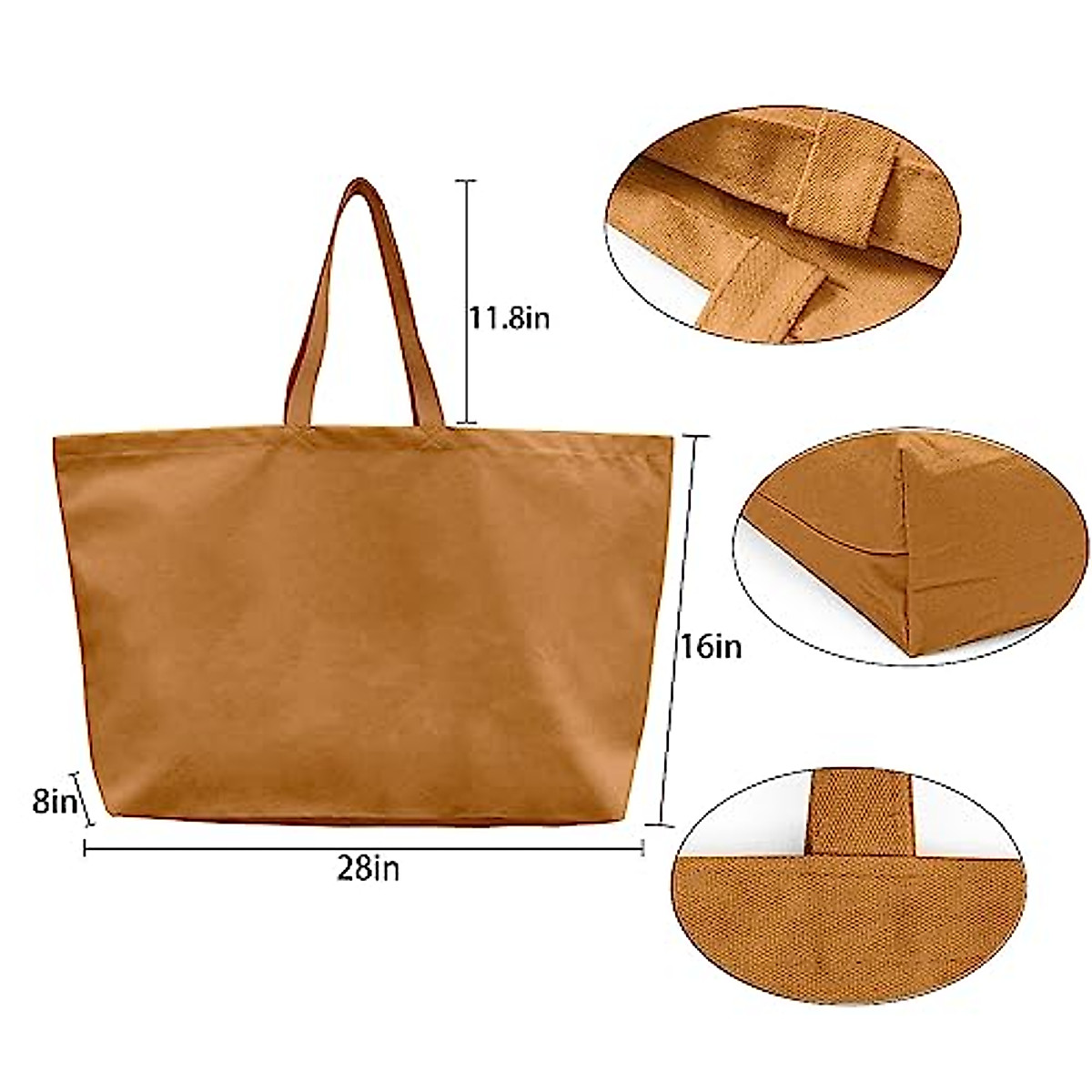 LLYLIU Large Canvas Tote Bag-Extra Big Shopping Beach Totes Bags Reusable Largest Grocery Plain Solid Bag 28"x8"x16"