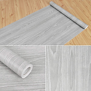 Melwod Gray Wood Contact Paper 17.71 x 118 Inch Wood Grain Texture Peel and Stick Wallpaper Adhesive Paper Light Grey Wall Covering Desk Shelf Drawer Liner Cabinets Wardrobe