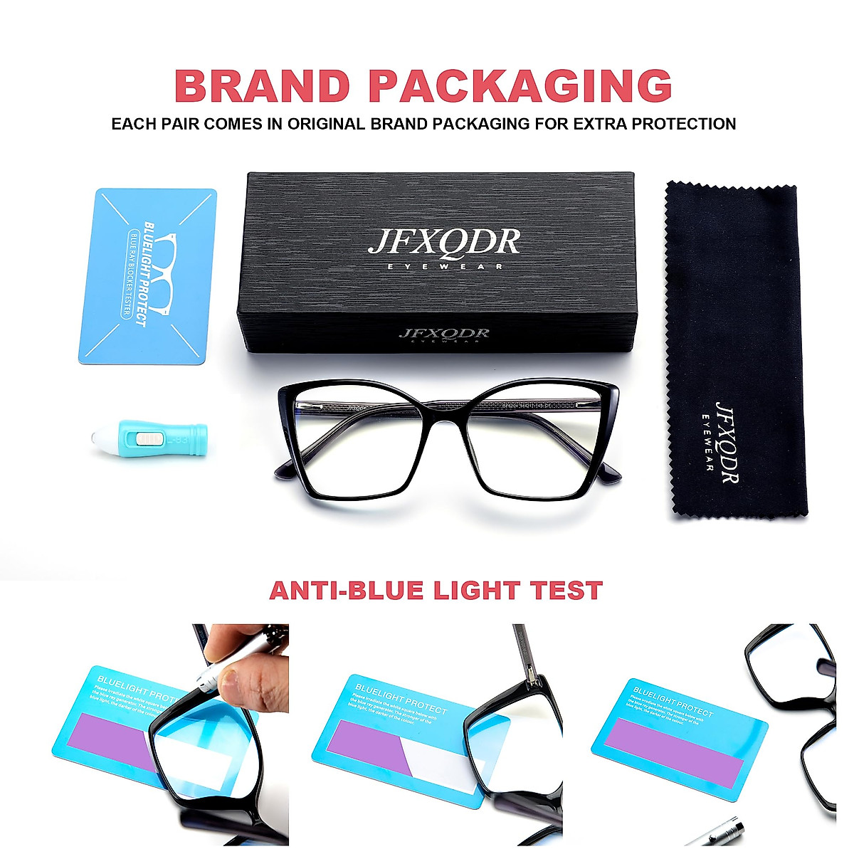 JFXQDR Women's Oversized Blue Light Blocking Glasses, Trendy Cat Eye Computer Gaming Eyeglasses Anti Eyestrain & UV Glare RF6204 (Black Cateye Frame)