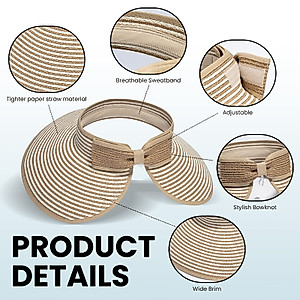 Simplicity Sun Hats for Women Fashionable Womens Wide Brim Hat Roll-up Straw Sun Visor Hat Beige/White