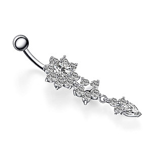 Gnoliew 14G Belly Button Rings Belly Flower Dangle Women Body Piercing Jewelry