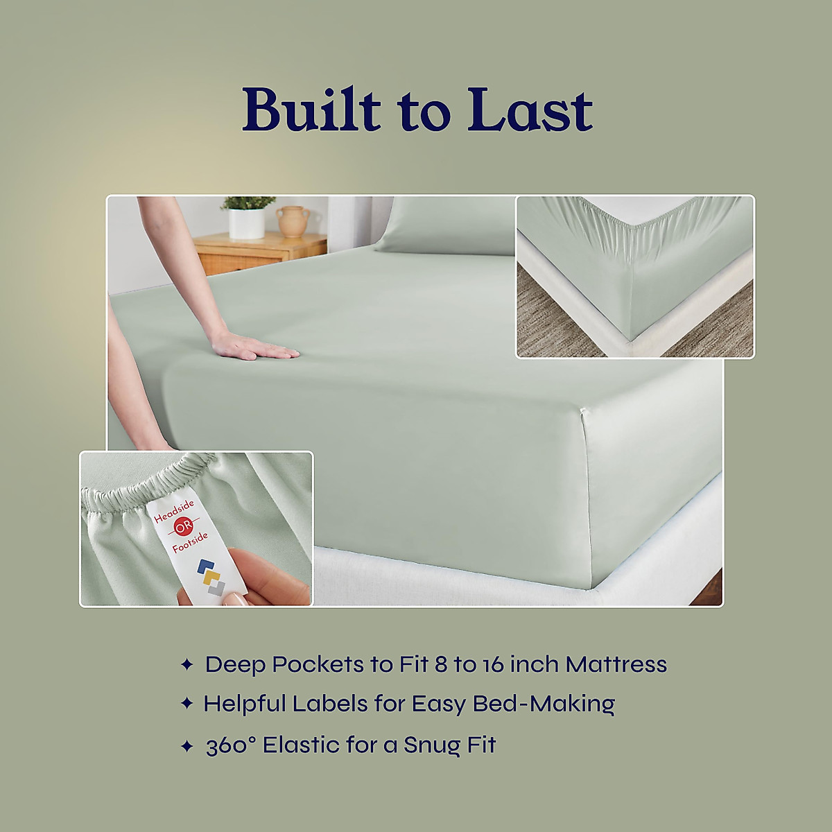 California Design Den Full Size Sateen Sheet Set - 100% Extra Long Staple Cotton 500 Thread Count, Silver Sage Sheet Set, Lightweight Bed Set for Ultimate Comfort, Deep Pocket Fits 16 Inch Mattresses