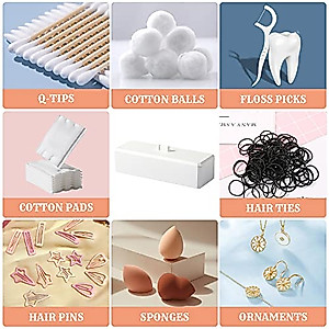 Ezebesta 3 Divider Organizer for Cotton Swab Ball Qtip Cotton Pads Holder Plastic Container Dispenser Box with Lid for Bathroom Storage (White)