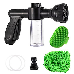 High Pressure 8 in 1 Car Wash Brush Foam Gun,Garden Hose Nozzle Foam Cannon Bottle Soap Sprayer,Watering Plants,Showering pet,Wash Car(Black)