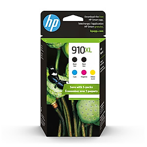 HP 910Xl (6Za58an) Ink Cartridges (Cyan Magenta Yellow Black) 5-Pack in Retail Packaging