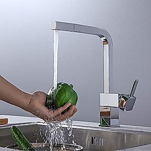 JiuZhuo Modern Single Handle Square Kitchen Sink Faucet with Pull Down Sprayer in Chrome