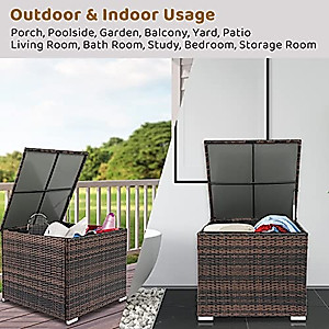 Outvita Outdoor Wicker Storage Box, 88Gal Square Patio Deck Storage Bin for Outside & Home Cushions, Towels, Toys, Gardening Tools