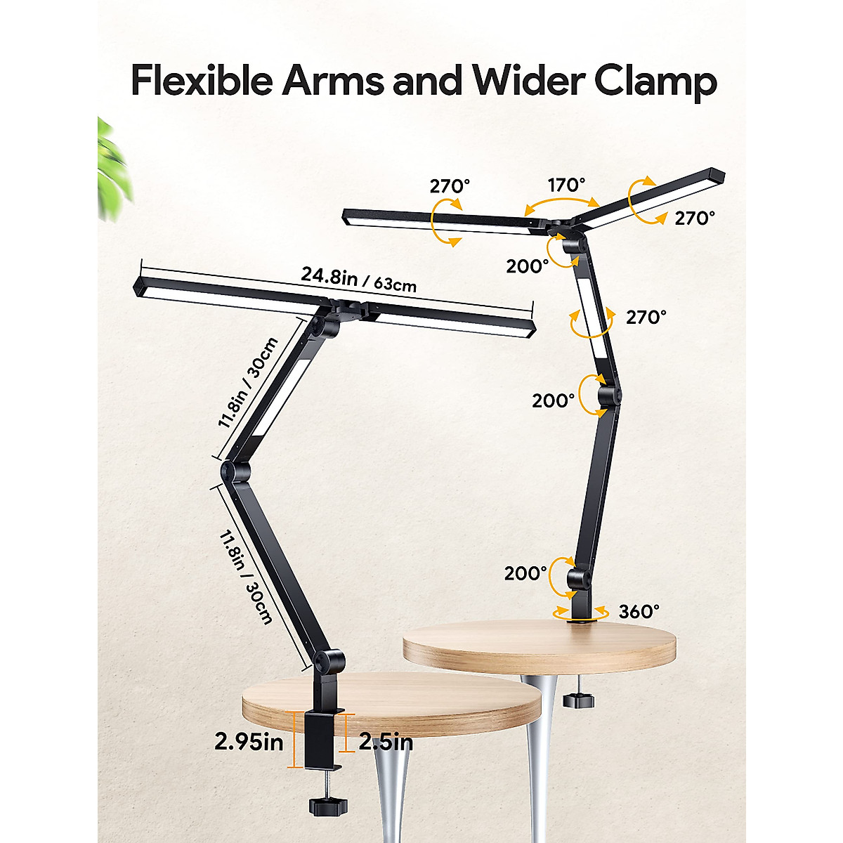 LED Desk Lamp with Clamp, Three Light Sources Desk Lamps for Home Office, Led Desk Light Swing Arm, Control Box, Dimmable 4 Color Modes, 4 Brightness, Eye-Caring Clip on Lamp for Workbench Studio, 20W
