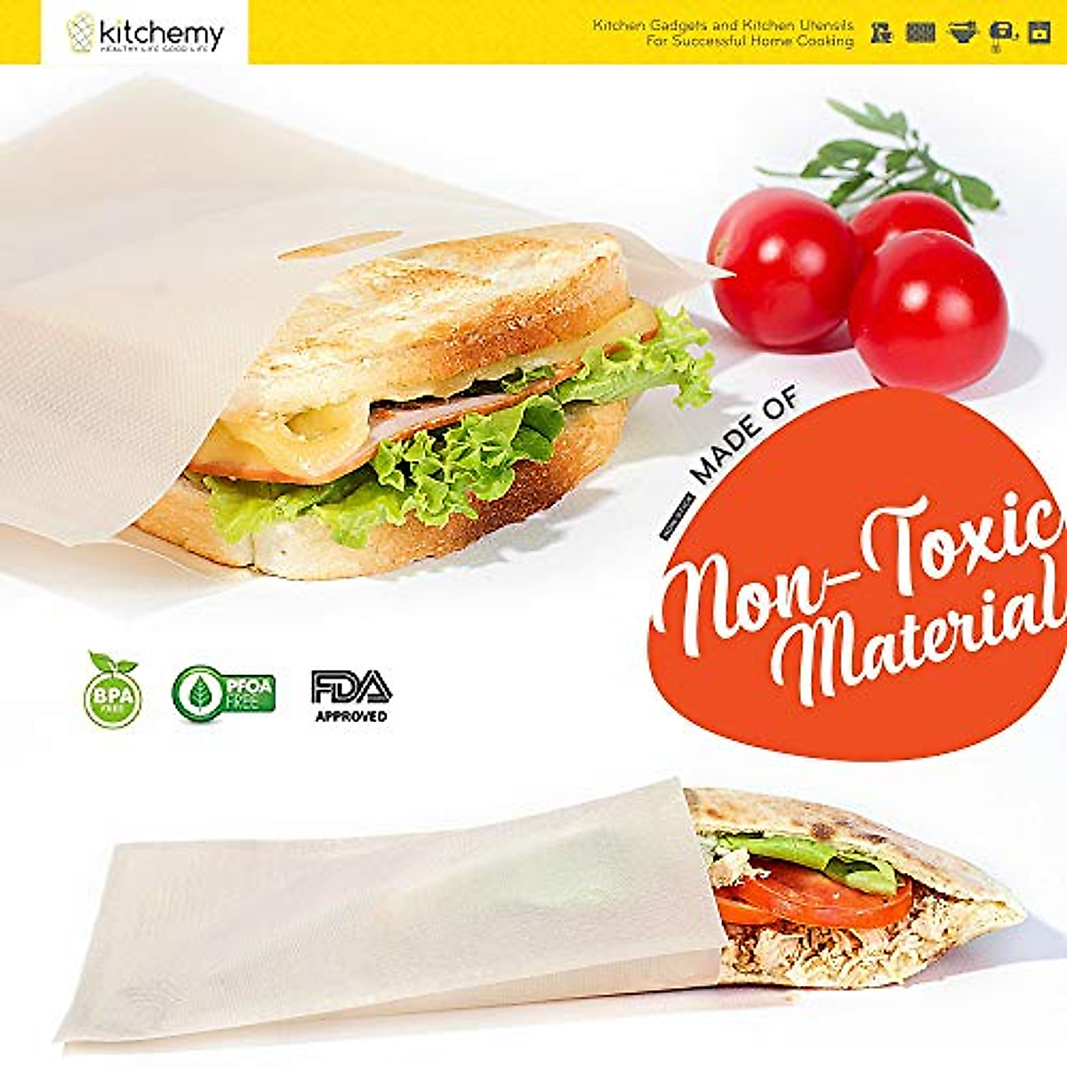 12 Toaster Bags Reusable for Grilled Cheese Sandwiches | Safest On The Market - Non Stick Toast Bag