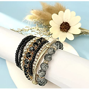 WAINIS 6 Sets Bohemian Stackable Bead Bracelets for Women Multicolor Stretch Beaded Bracelets Layered Bead Adjustable Bracelet Turquoise Stretch Bracelets A