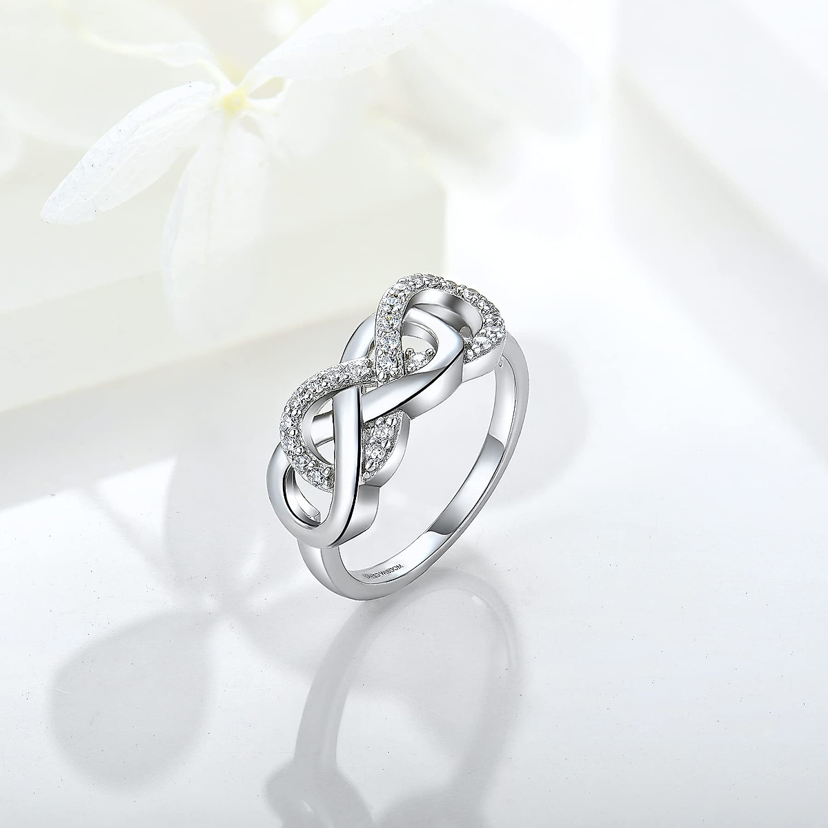 JO WISDOM Double Infinity Promise Ring for Her for Women Sterling Silver Cubic Zirconia Wedding Engagement Bands Ring size10