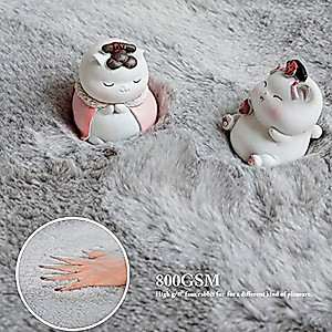 Vamcheer Faux Rabbit Fur Rug - 2x6 Feet Super Soft Fur Bedside Rugs, Light Grey 800GSM Comfy Fluffy Shaggy Furry Area Rugs for Bedroom Floor Sofa Living Room, Non-Slip Plush Fuzzy Runner Rugs Carpet