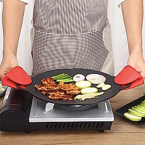 NOAMED Multi-function Medical Stone Grill Pan Non-stick Pan Electric Korean Non-stick Round Baking Pan 8 in 1 Bbq Grill Pan Iron Round Griddle Pan with Anti Scalding Handle Indoor Outdoor (12in)