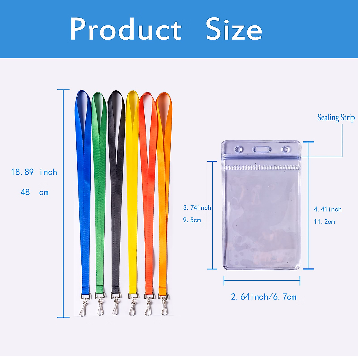 30 Pack Lanyards with ID Holder, Waterproof ID Holder with Lanyard (Assorted Rainbow 6 Colors)