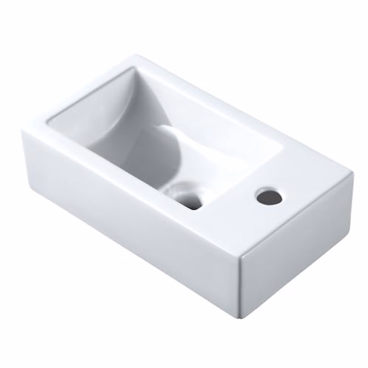AMASHEN 18" Wall Mount Bathroom Sink, Floating Vanity Unit Sink, Small Rectangular Ceramic Cloakroom Wash Basin, White, Right Hand