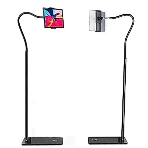 Viowey Gooseneck Phone Holder, Height Adjustable Tablet Floor Stand Holder Compatible with 4.6＂- 12.9＂Cellphone, Tablet, iPhone, iPad Pro Air Mini, Tablet, Kindle, 360° Rotation