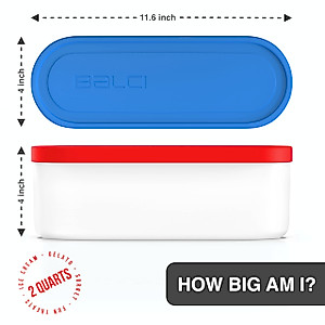 Ice Cream Containers - 2 Quart Ea. (Set of 2) - Premium Reusable Freezer Storage for Homemade Ice Cream Tub for Sorbet, Frozen Yogurt - Flexible Silicone Lids, Long Scoop, Stackable - Blue & Red