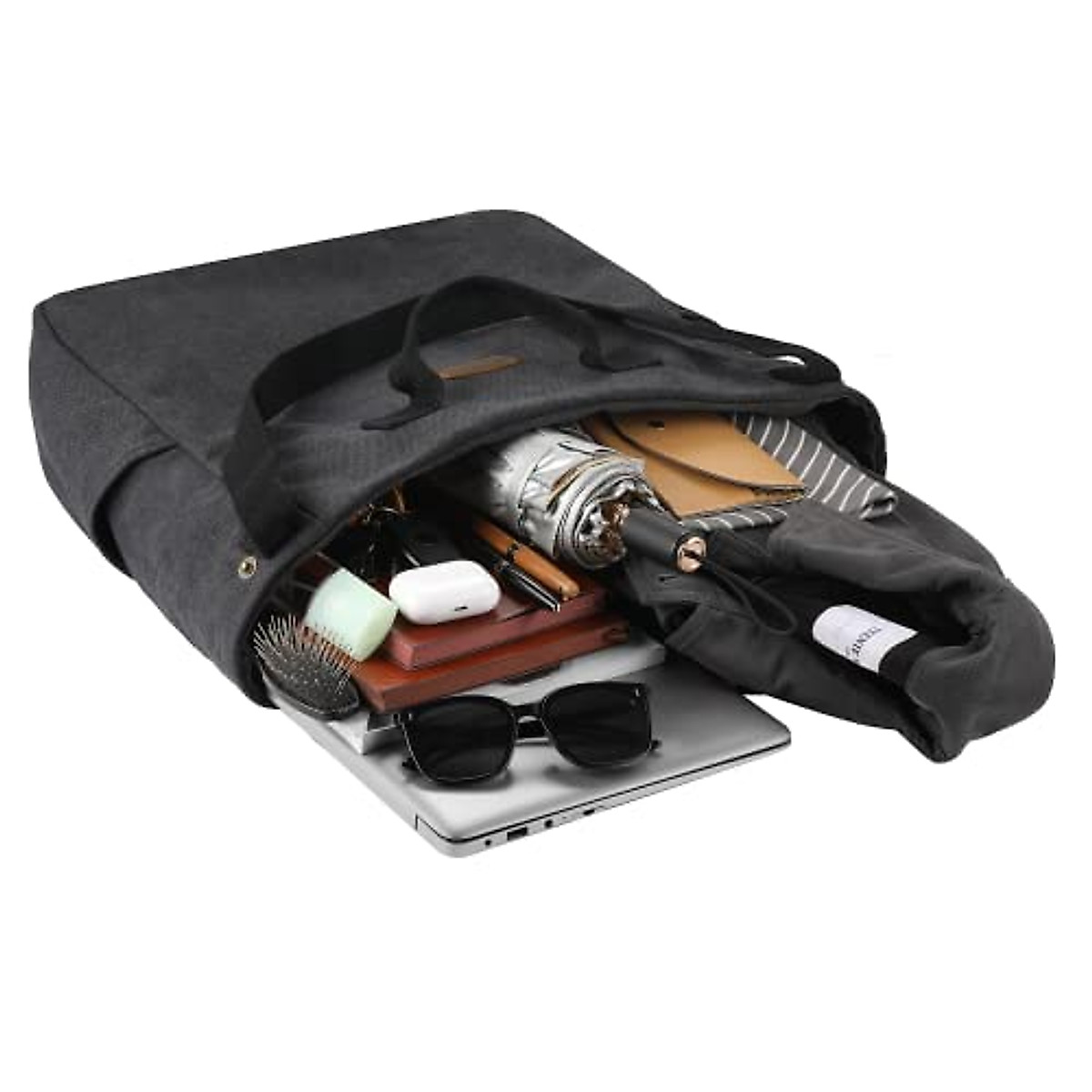 SMRITI Large Size Canvas handbags for women，shoulder bag with hand, hobo bags for women with Zipper Closure and metal concealed buckle(Black)