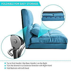 FIQHOME Adjustable, Foldable Lazy Sleeper Bed,Double Chaise Lounge Floor Gaming Sofa Couch with Two Pillows for Bedroom/Living Room/Balcony (Blue)