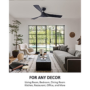 VONLUCE 52" Industrial Ceiling Fan No Light with Remote Control, Mid Century Ceiling Fans with 3 Walnut ABS Blades, Indoor Ceiling Fan for Kitchen Bedroom Living Room, Black