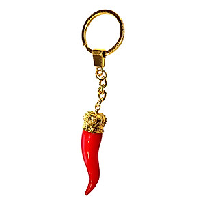 Italian Red Horn with Gold Chain Keychain – Italy Collection of Key Rings & Fobs Great Chili Pepper Charm Rear View Mirror