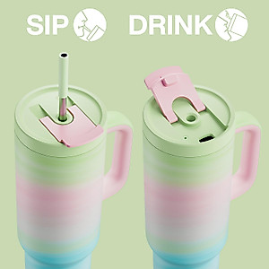 ENCOOL 40 oz Tumbler with Handle and Straw, 100% Leakproof Insulated Tumbler with Lid and Straw, Stainless Steel Travel Mug, Keeps Cold for 34 Hours, Car Cup Holder Friendly (Fairy)