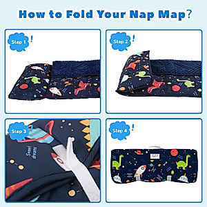 Vencede Nap Mat - Toddler Nap Mat with Pillow and Blanket, Kids Nap Mats for Preschool, Extra Thick Large 55"x23" Toddler Sleeping Bag for Daycare, Dinosaur Nap Mat for Boys Girls Ages 3-7 Years