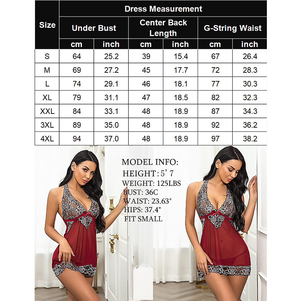 Avidlove Sexy Night Gowns for Woman Lace Babydoll Lingerie Gifts for Her Dark Red XL