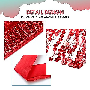 Victray Women Sparkle Sequin Skirt Belly Dance Mini Skirt Fringe Skirts Rave Hip Scarf Party Costume (Red)