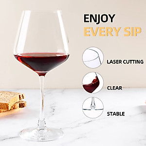 HAKEEMI 20 oz Wine Glasses Set of 6, Burgundy Red Wine Glasses with Stem, Clear