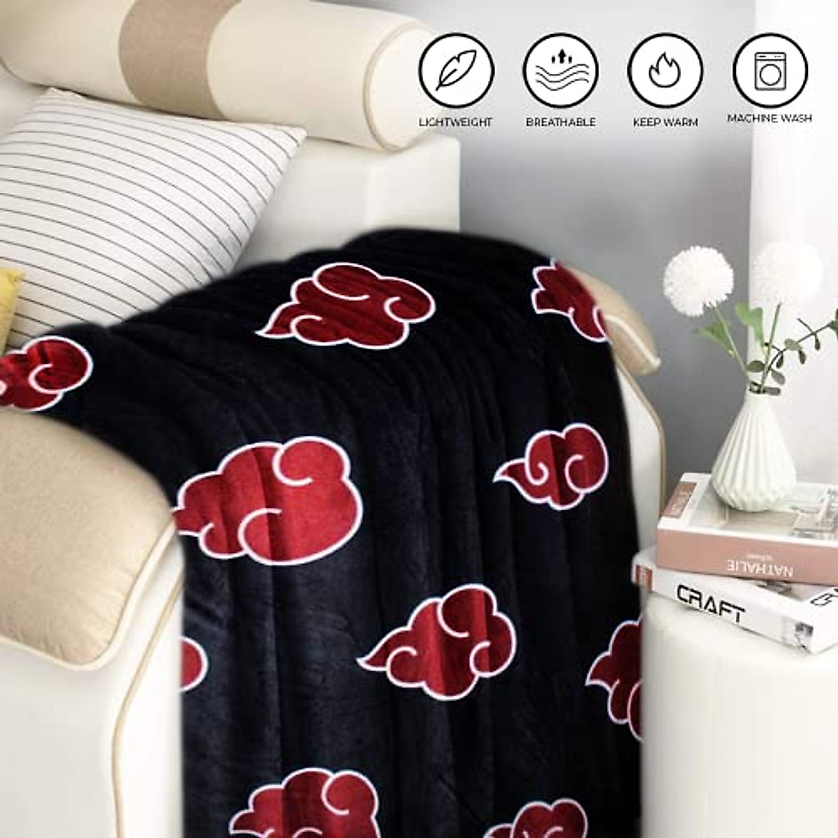 JUST FUNKY Naruto Shippuden Fleece Throw Blanket | 45 x 60 Inches | Featuring TheIconic Akatsuki Cloud Symbol | Bed Couch Blanket | Room Décor | Anime Blanket | Officially Licensed