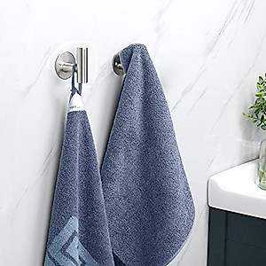 HarJue Bath Towel Hooks, 304 Stainless Steel Robe Towel Hooks Heavy-Duty Waterproof Rustproof Coat Hook for Bathroom and Kitchen- Wall Mounted and Self-Adhesive Installation, 5 Pack (Brushed Nickel)
