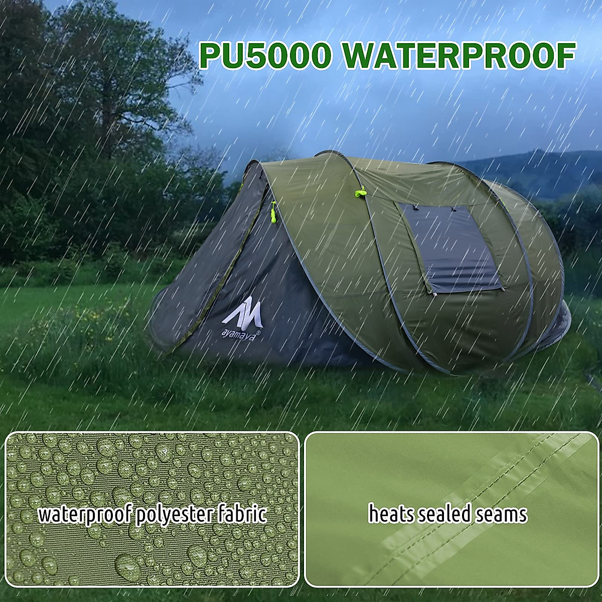 6 Person Pop Up Tents for Camping - AYAMAYA Waterproof Instant Tent Upgraded 2 Doors with Vestibule & Porch, Double Layer Large Size Family Easy Tent Automatic Setup for 4-6 People Camping Hiking