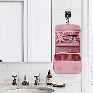 Aosivm Hanging toiletry bag for Women,makeup travel bag,with Jewelry Organizer Compartment,Large Cosmetic Bag Travel Organizer for Bathroom Shower Accessories (pink, Large)