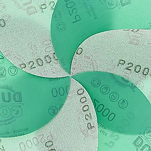 Dura-Gold Premium 5" Green Film Sanding Discs - 2000 Grit (Box of 50) - Hook & Loop Backing Sandpaper Discs for DA Sanders, Finishing Cut Abrasive, Sand Automotive Paint Car Detailing Woodworking Wood
