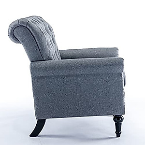 YISH W117081980 Modern Linen Accent Tufted Arm Chair with Thick Cushion and Wood Frame, Comfy Single Sofa with Armrest Backrest for Reading Bedroom Office Club, Dark Gray