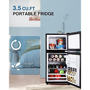 Kazigak Compact Refrigerator Double Door Mini Fridge with Freezer, 3.5 CU FT Mini Refrigerator with 7 Level Adjustable Thermostat for Office, Dorm, Apartment, Black
