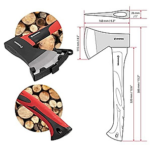 INTERTOOL 15” Hatchet Axe, 1.8 lbs, Small Camping Ax, Wood Cutting and Chopping, Shock Absorbing Fiberglass Anti-Slip Handle HT-0262