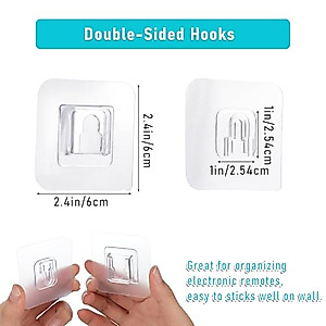 Qianyu 50Pcs Double Sided Adhesive Wall Hooks Transparent Wall Adhesive Hooks for Hanging Clip Rain Sticky Hooks Clear Waterproof Utility Sticker Hook for Shower Bathroom Kitchen Office Basket Picture