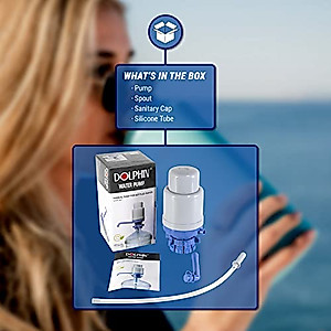 Dolphin Water Pump 8080-T, Manual Drinking Water Pump for 5 Gallon Bottles, Fits 2 to 6 Gallon Bottles, BPA-Free, Secure Fit on Crown Top or Screw Top Bottles, Silicon Tube for Irregular Water Bottles