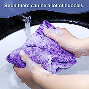 Tegeme 3 Pcs African Exfoliating Net Sponges Bath Back Scrubbers Long with Pull Strap Exfoliating Smoother Nylon Body Shower Loofahs Cloth for Women Men Daily Handles Washcloth Wash Purple Blue Coffee