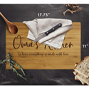 Andaz Press Large Bamboo Wood Cutting Board Gift, 17.75 x 11-inch, Oma's Kitchen Where Everything is Made With Love, 1-Pack, Engraved Serving Chopping Board Christmas Birthday Chef Kitchen Ideas