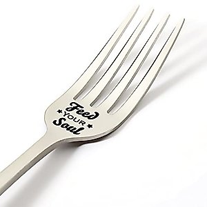 Feed Your Soul Fork Engraved Stainless Steel, Funny Fork Gift,Inspirational Quote Recovery Foodie Gifts for Birthday Valentine Christmas